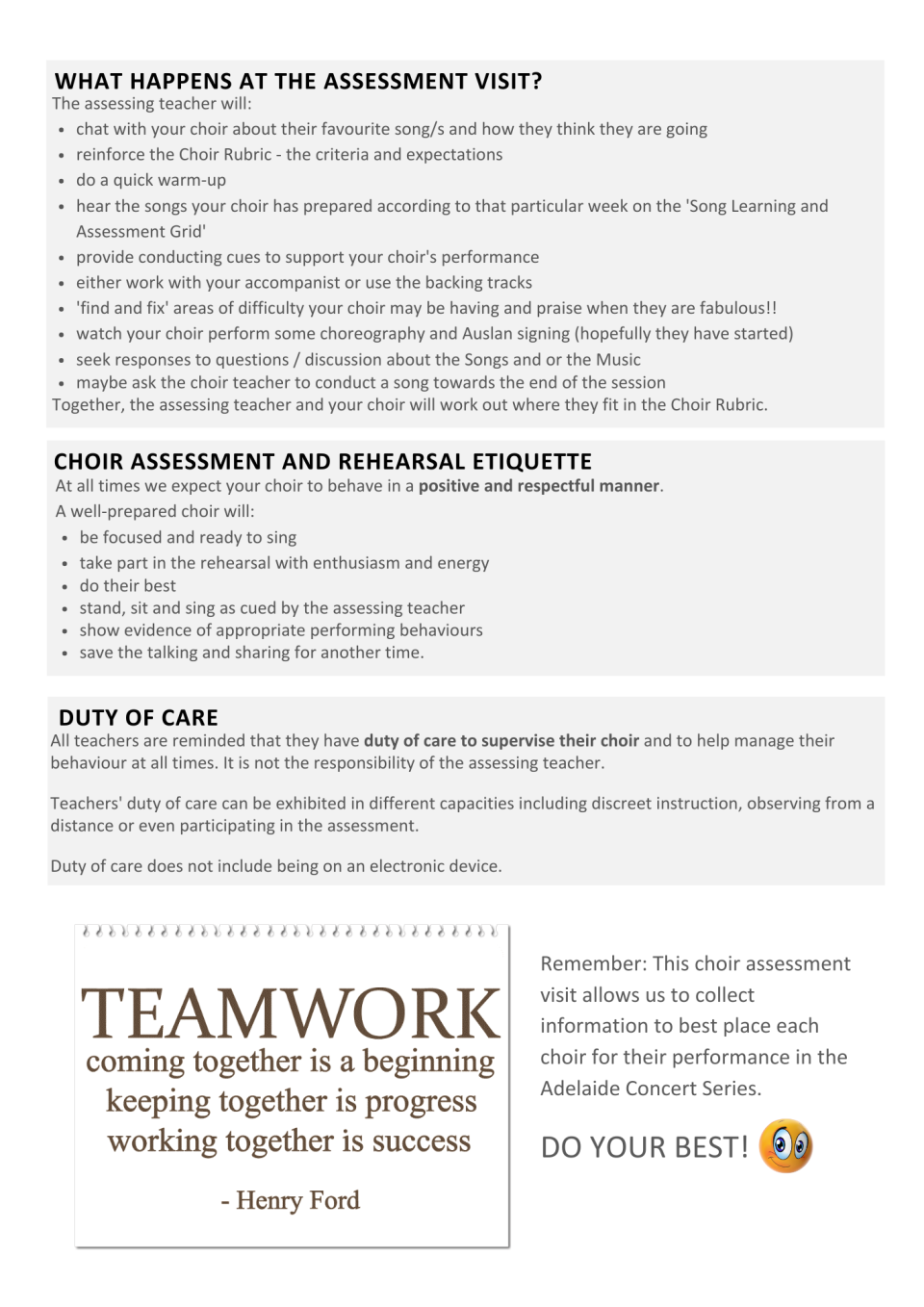 Choir Assessment | Primary Schools Music Festival